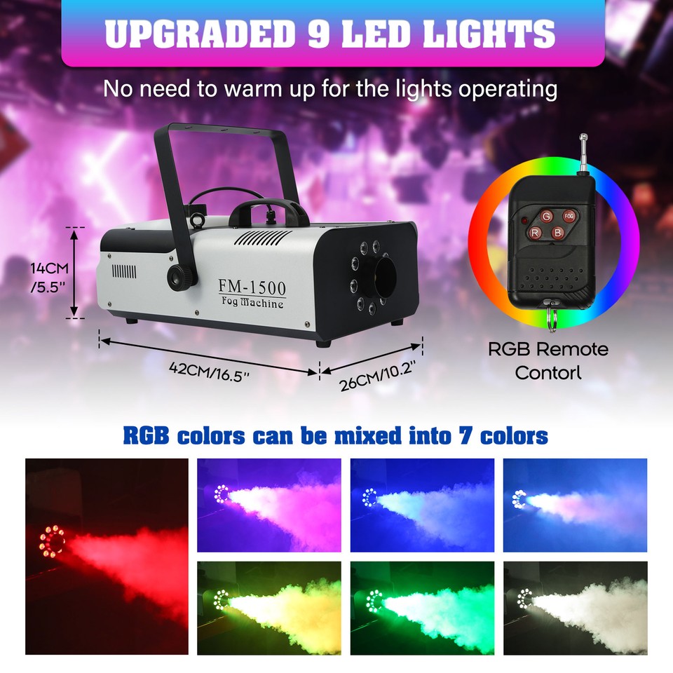 1500W Fog Smoke Machine RGB LED Stage DJ Fogger Smoke Effect Multi ...