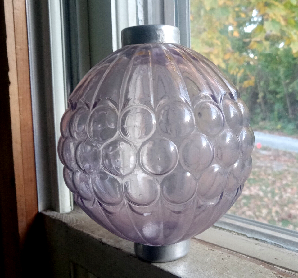1890s RIBBED GRAPE HAND BLOWN AMETHYST GLASS LIGHTNING ROD BALL WITH ...