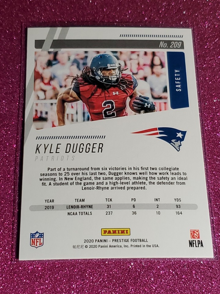 2020 Panini Prestige Kyle Dugger New England Patriots Rookie Card #209 ...