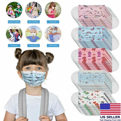 50 Pack Kids Face Mask Disposable Girls boys unisex face Cover 3 Layer ...