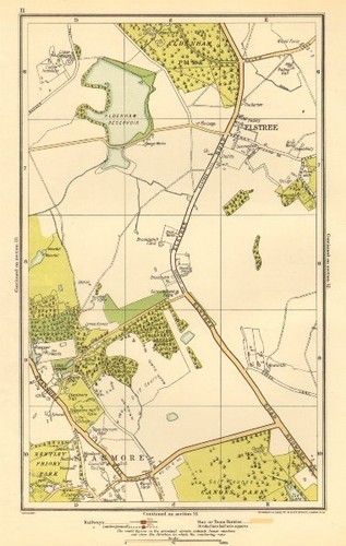 HERTS. Elstree, Stanmore, Edgware, Aldenham Park, Canons Park 1923 old ...