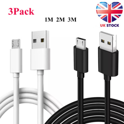 3Pack Heavy Duty Micro USB Charger Charging Lead 1M To 3M Data Long ...