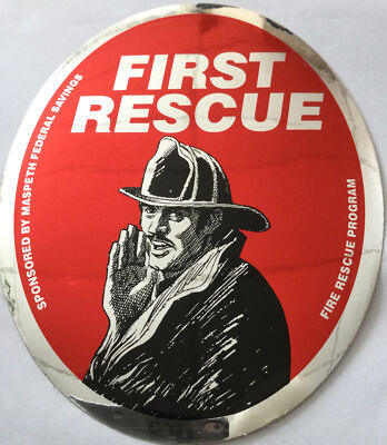 Vintage FIRST RESCUE decal Sticker Fire Rescue Program Sponsored By ...