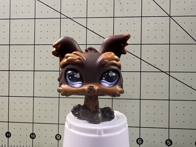 LITTLEST PET SHOP LPS YORKIE # 509 BROWN TAN PURPLE GLASS EYES WITH ...
