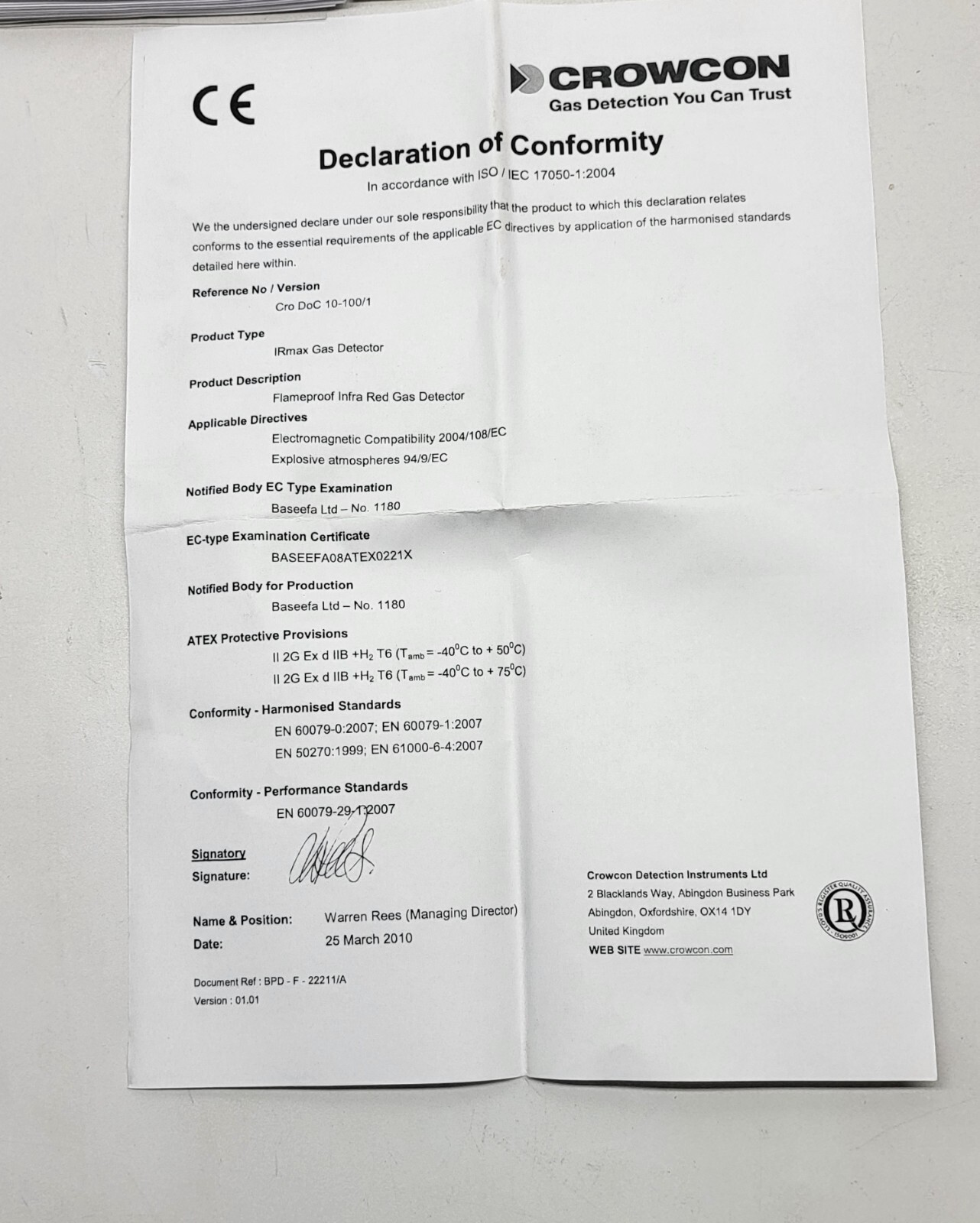 Crowcon IRMAX-AA-AC-011-AC-00 IR Gas Detector for sale online | eBay