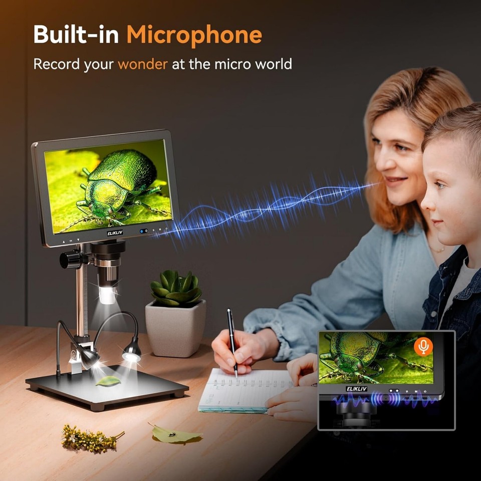 Elikliv Digital Microscope 20MP 10.1" 1500X HD IPS HDMI Coin Magnifier ...