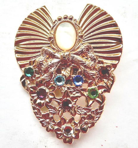 VINTAGE 1999 AOL Signed JANE Gold Tone Rhinestone Angel Design Pin ...