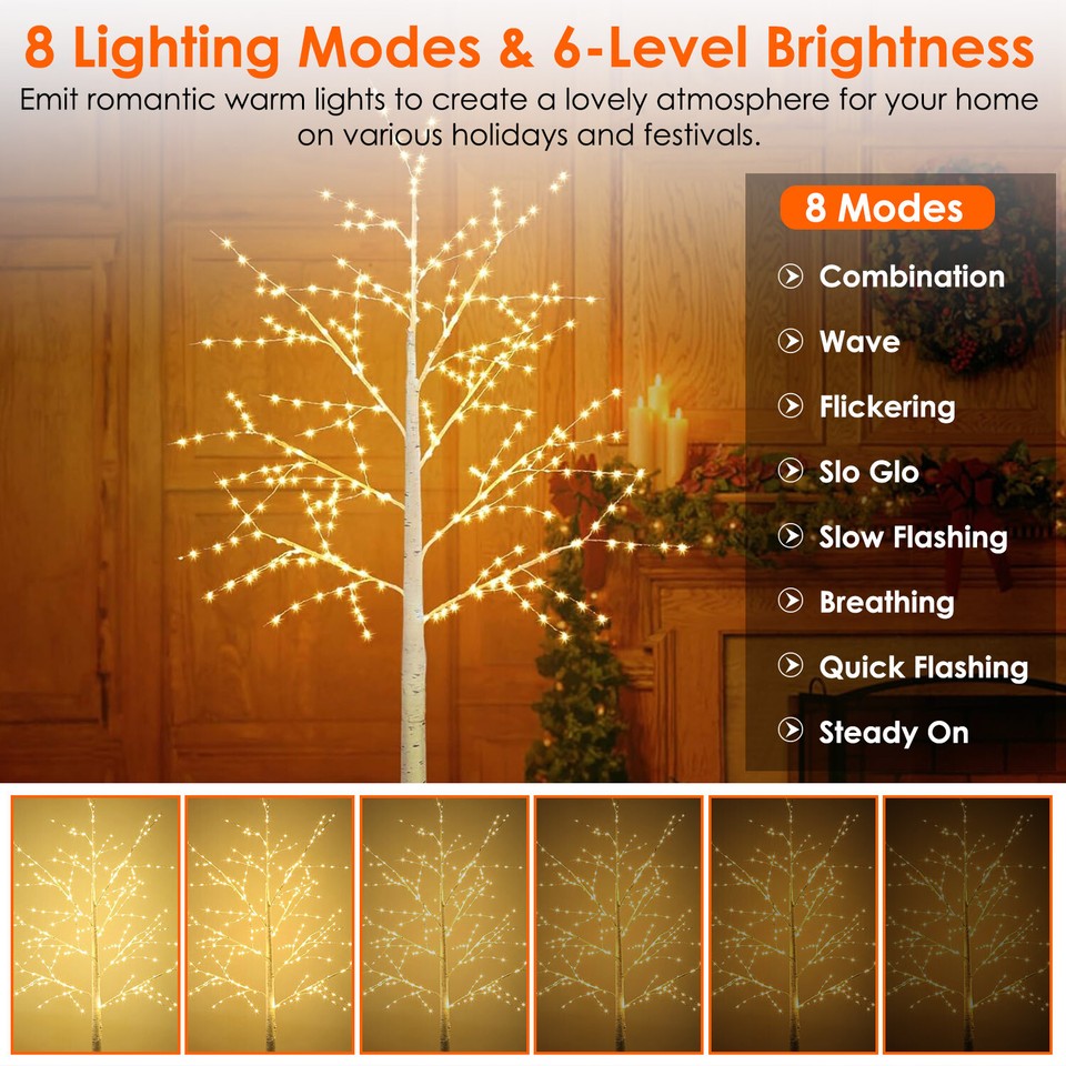 4/6Ft Lighted Birch Twig Tree 400LED Warm White Light Home Club ...