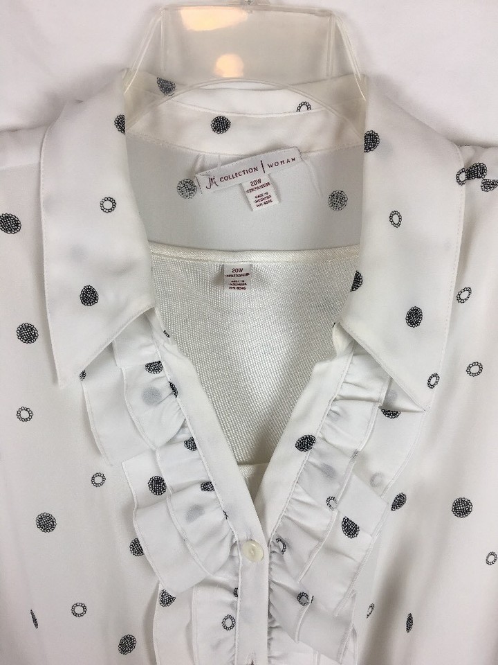 JM Collection Woman 2 Piece Blouse Tank Size 20W White Black Dots B10*B ...