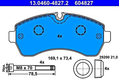 ATE Disc Brake Pad Set For MERCEDES VW Sprinter 3-T Platform/Chassis ...