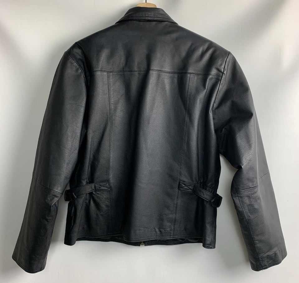 KC Collection Jacket Black Leather Collared Zip Side Buckle Design ...