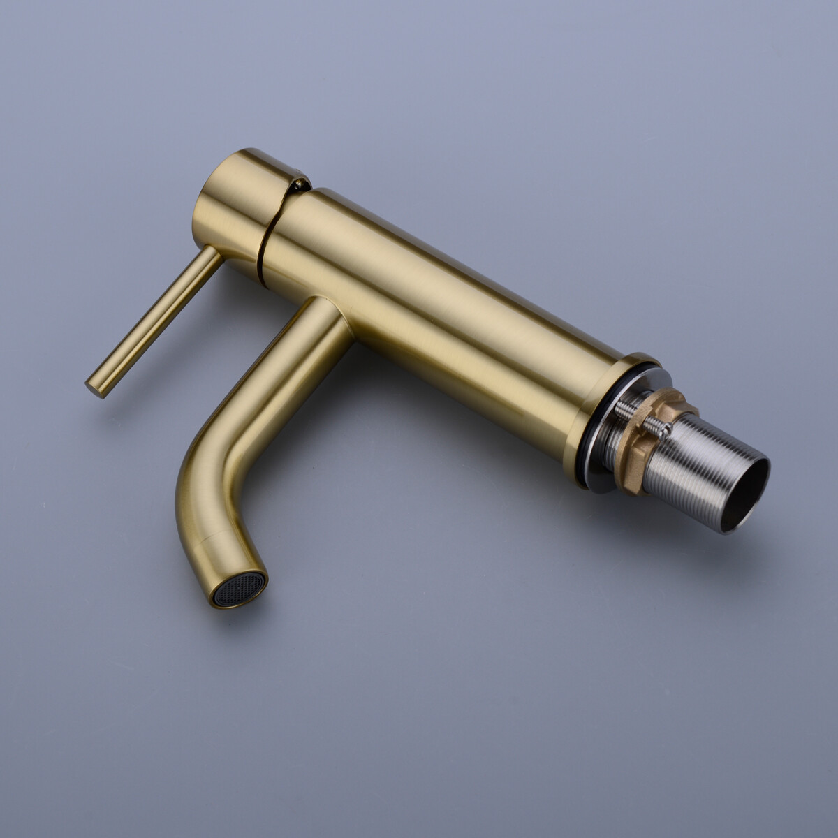 Brass Round Bathroom Basin Mixer Taps Brushed Gold Sink Faucet Single ...