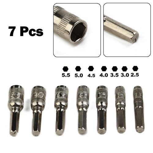 H4 Hex Shank Drill Bit with 7pcs Hex Socket Set M2 5mm to M5 5mm Range ...