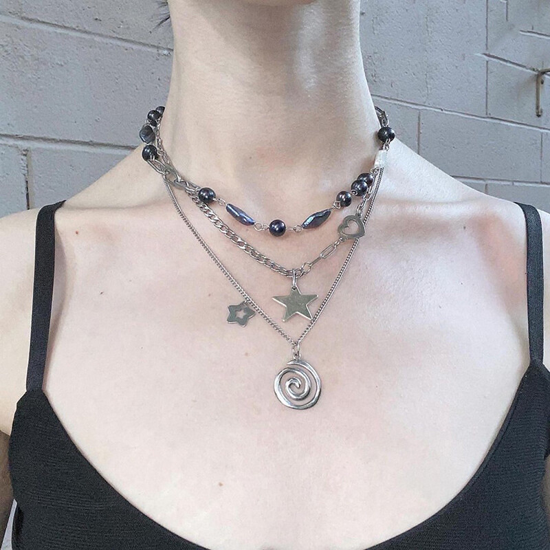 Punk Charm Clavicle Chain Swirl Pendant Necklaces Vintage Pentagram ...