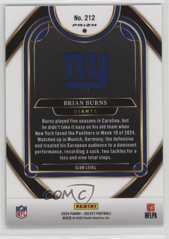 2024 Panini Select Club Level Black & Green Shock Prizm Brian Burns ...