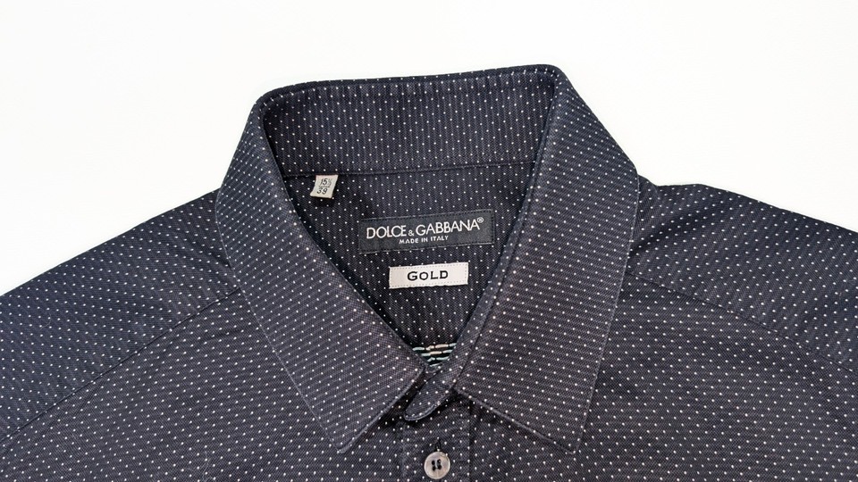 Dolce & Gabbana Gold Micro Dot Long Sleeve Button Up Shirt Size 39 15 1 ...