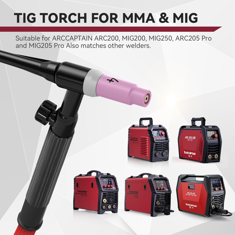 ARCCAPTAIN WP-17FV Argon TIG Welding Gun 2.0, 13FT Red Air Hose and 35 ...