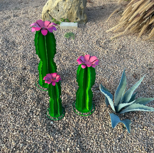 Set of 3 Handmade Metal Blue Myrtle Cactus - Garden Art | eBay