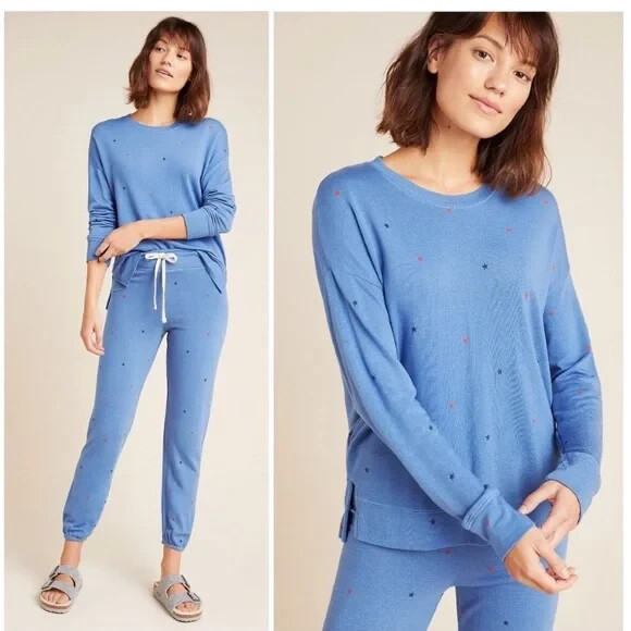 Anthropologie Sundry Blue Red Star Crewneck Sweatshirt Womens 2 Medium ...