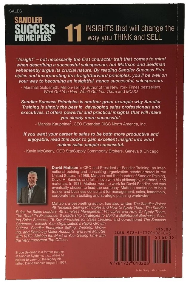 SANDLER SUCCESS PRINCIPLES by David Mattson and Bruce Seidman (2021, Pb ...