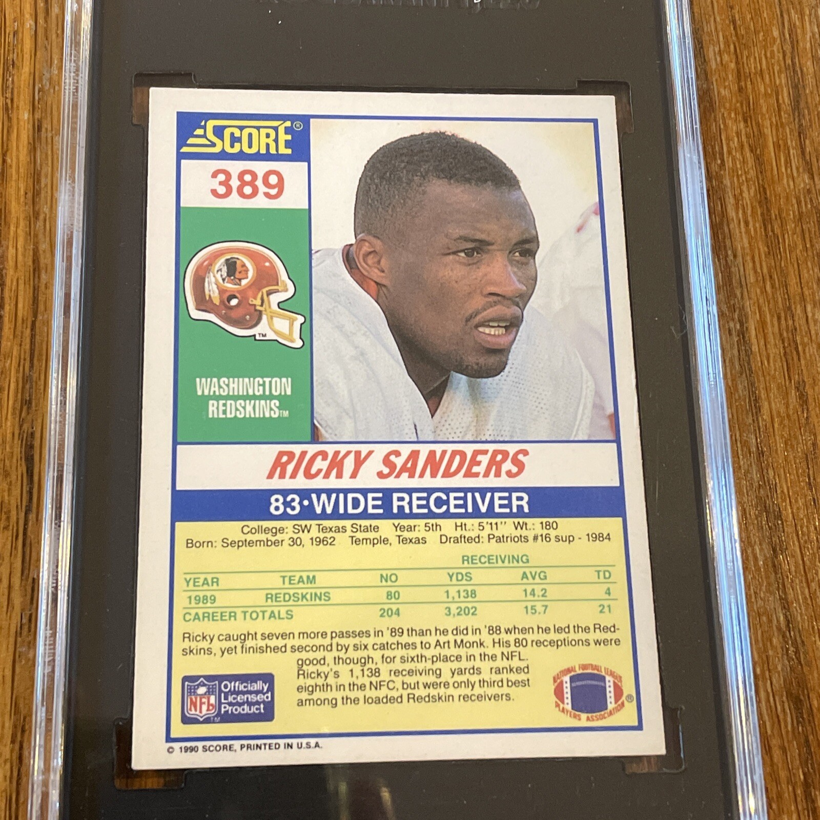 1990 Score Ricky Sanders #389 Washington Redskins SIGNED AUTOGRAPH SGC ...