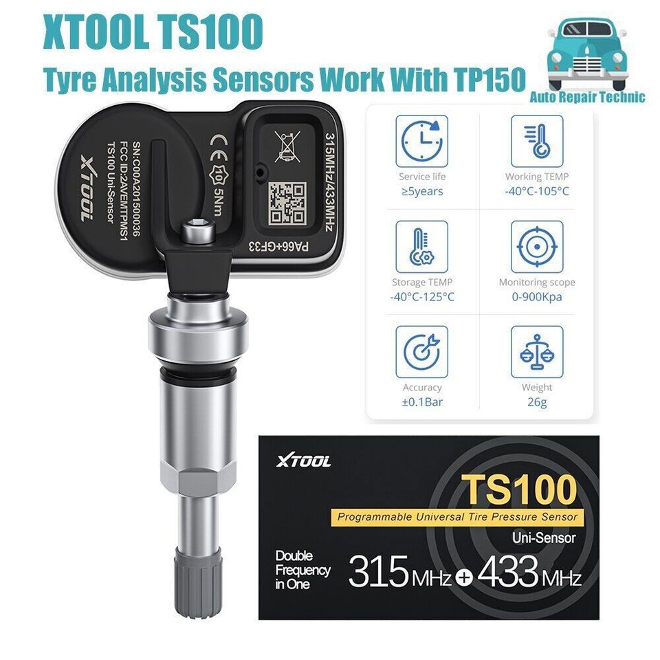 XTOOL 4PCS Tire Pressure Sensor TS100 315MHZ&433MHz Programmable TPMS ...