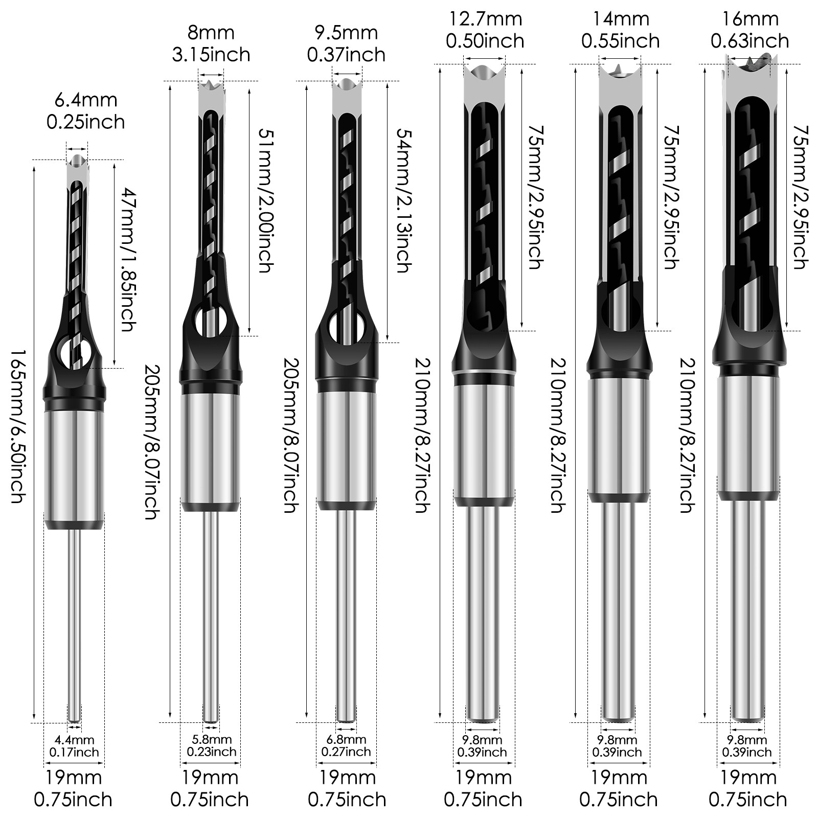6x Square Hole Drill Bits High Speed Steel Mortising Chisel Drill Bit ...