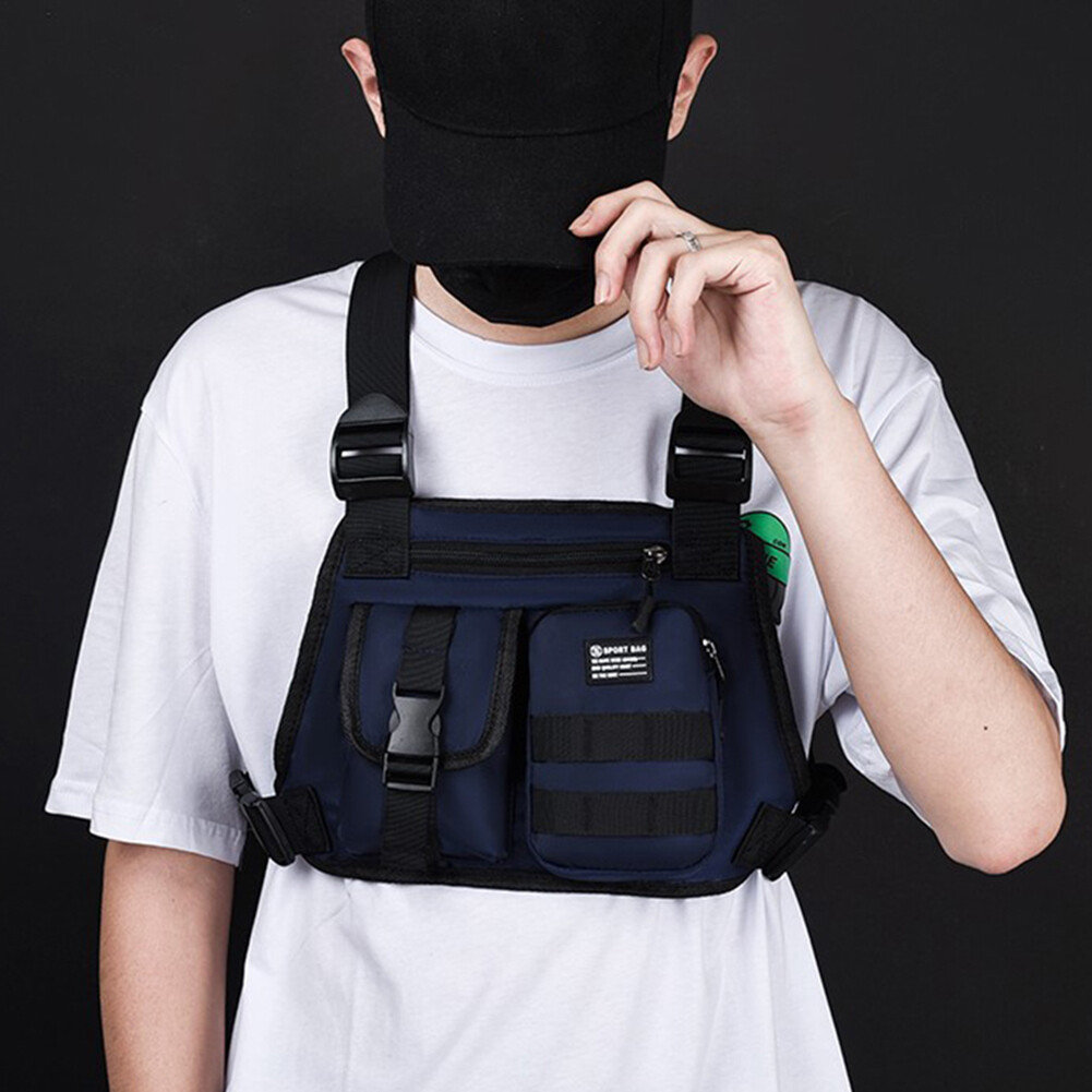 Men Casual Vest Bags Safe Oxford Male Chest Bag for Hiking Travel (Dark ...