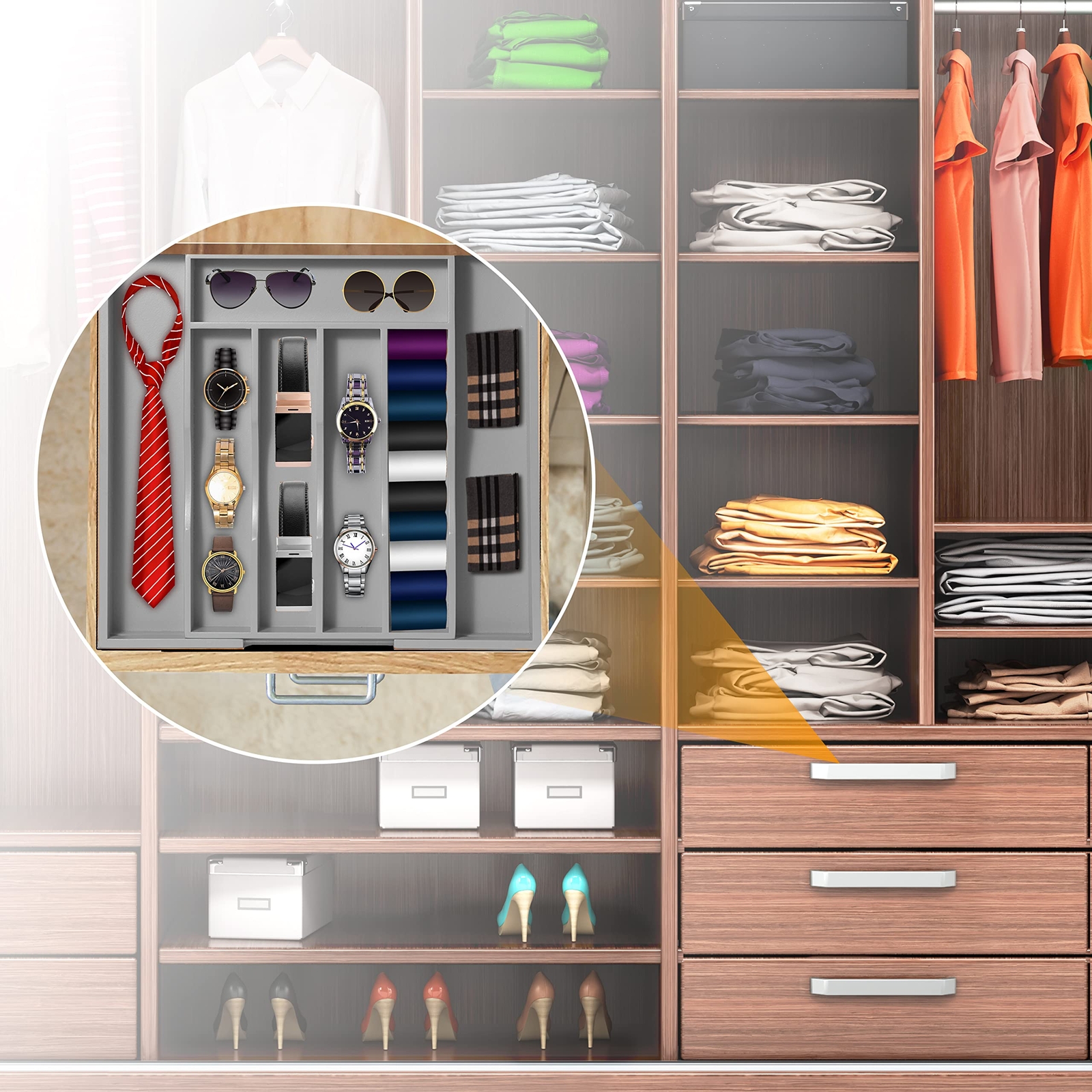 Grey Silverware Organizer Kitchen Drawer Organizer Expandable Bamboo ...