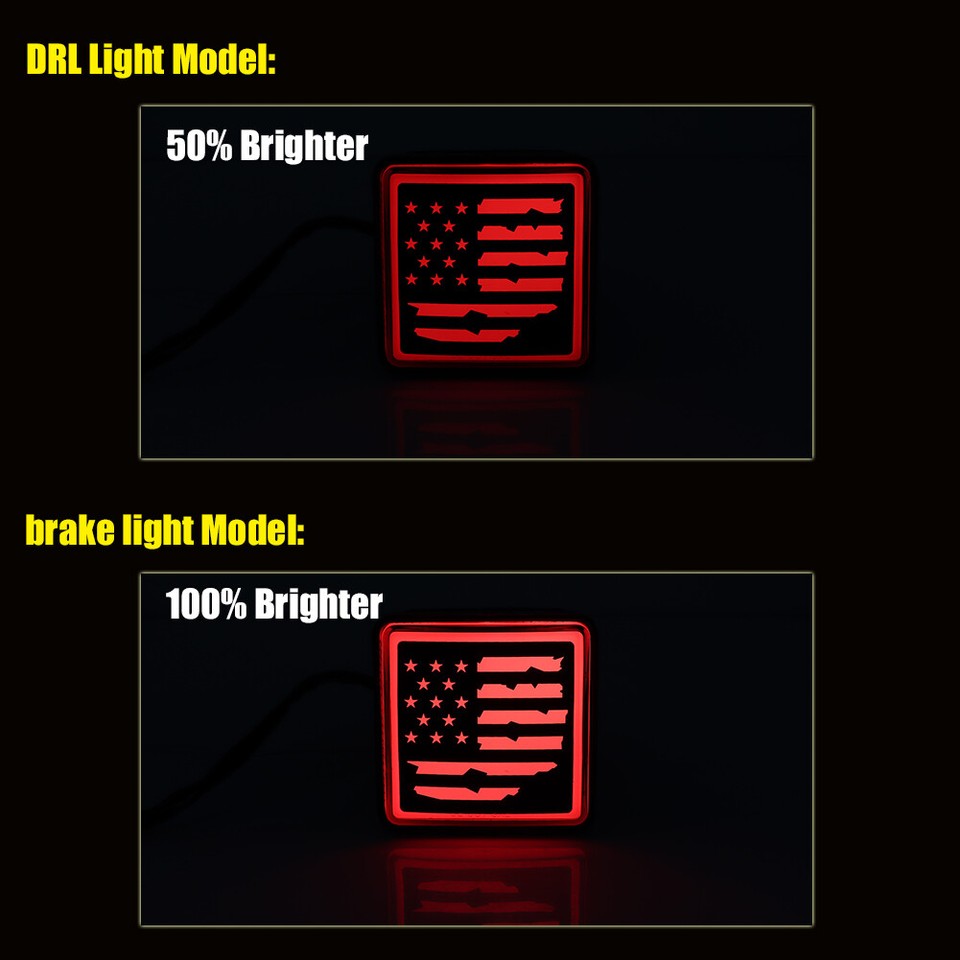 2" Smoked US Flag-LED Brake Light DRL Trailer Hitch Cover Fit Towing ...