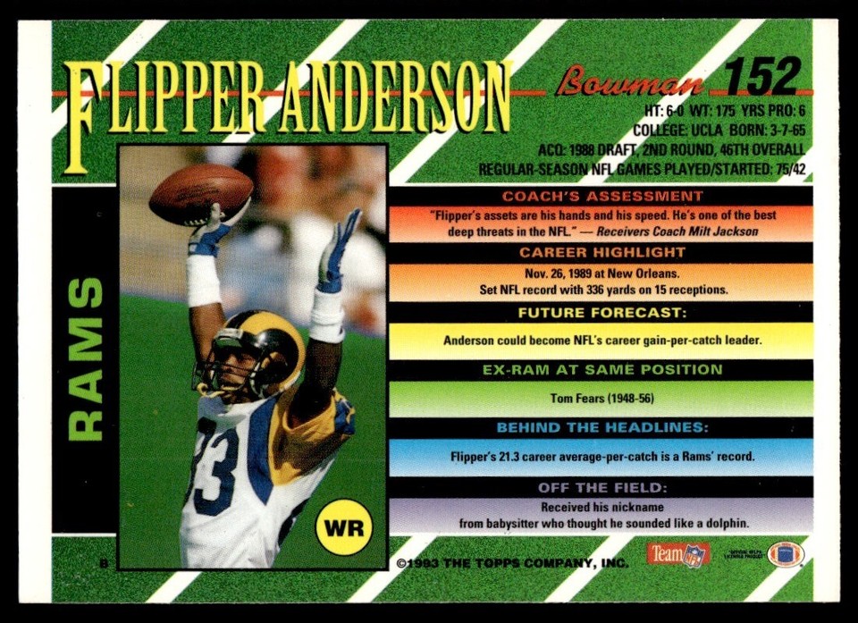 1993 Bowman Flipper Anderson Los Angeles Rams #152 | eBay