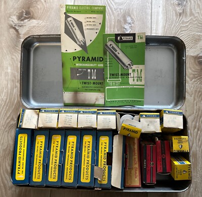Vintage Metal Box Filled with Vintage Pyramid Capacitors & a Few other ...