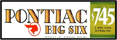 Pontiac Big Six Automobile Marquee Sign 12" x 36" USA STEEL XL Size - 4 ...