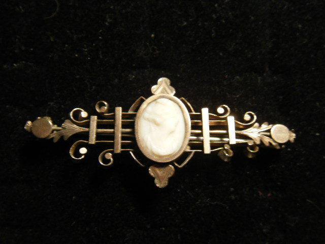 Victorian ornate pin, 2.5", gold filled with porcelain center cameo ...