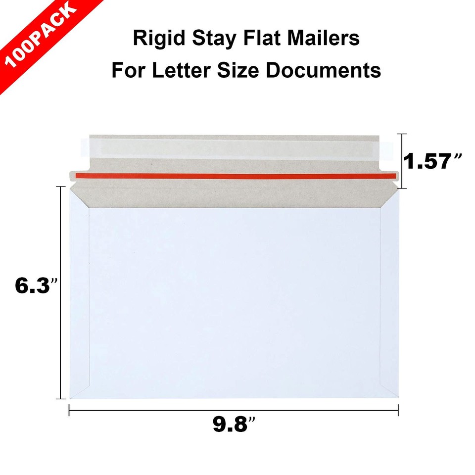 100 PCS Rigid White Cardboard Envelopes, 6x10 Inch Self Seal Stay Flat ...