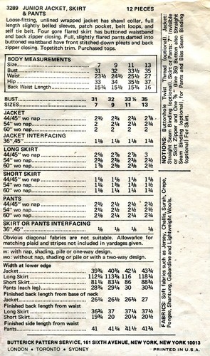 70s Butterick Pattern 3289 Betsey Johnson Alley Cat Jacket, Skirt ...