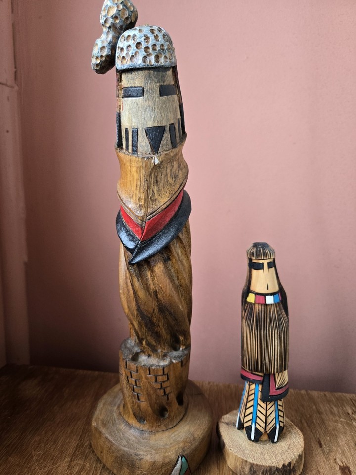 2 Tall Vintage Hopi Kachina Garrett Pochaema Signed Snow Maiden +Long ...