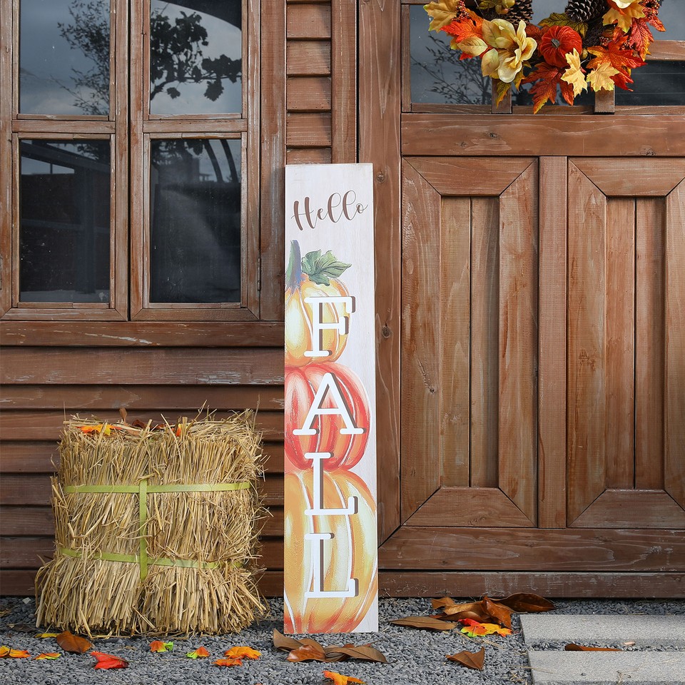 Glitzhome 42" Hello Fall Wooden Large Porch Sign Thanksgiving Door ...