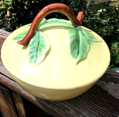 Vintage Belmar California Pottery Pear Fruit Bowl With Lid Yellow ...