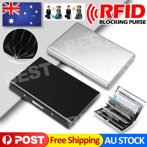 RFID Blocking Stainless Slim Wallet ID Credit Card Holder Case ...