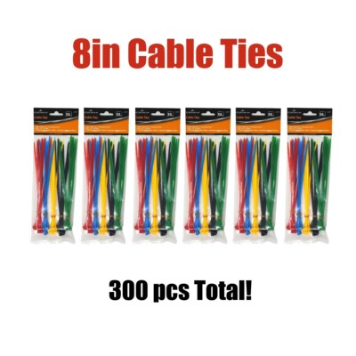 300 PCS Cable Ties Assorted Colors Nylon Cable Warps Self Locking Zip ...