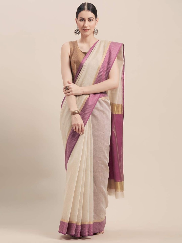 Women's Cotton Silk Woven Check Print Traditional Saree With Blouse ...