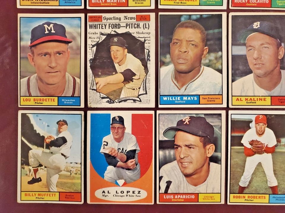 1961 Topps Lot (15) Mays Kaline McCovey Ford Aparicio Colavito Martin ...