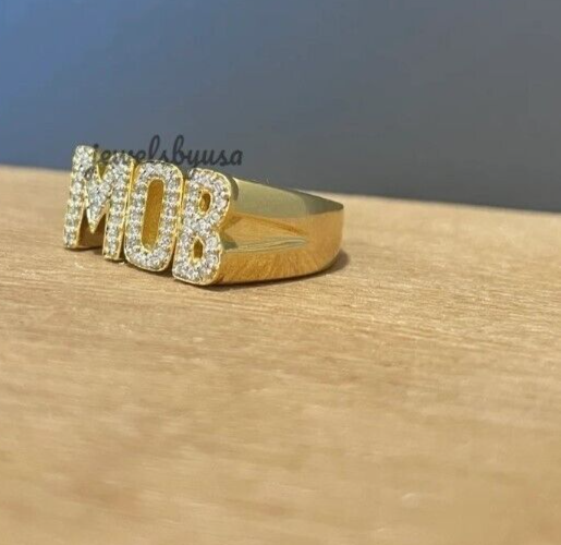 Genuine White Moissanite Men's Custom MOB Ring 14k Yellow Gold Plated ...