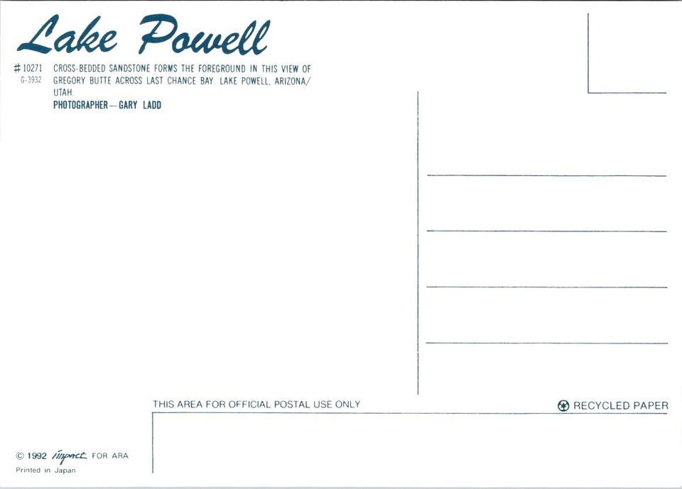 Postcard - Lake Powell - Cross Bedded Sandstone Forms Last Chance Bay ...