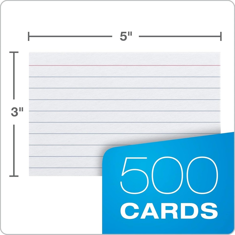 3 x 5 Inches, 500 Count Lined on Front, Blank on Back, Flashcards for ...