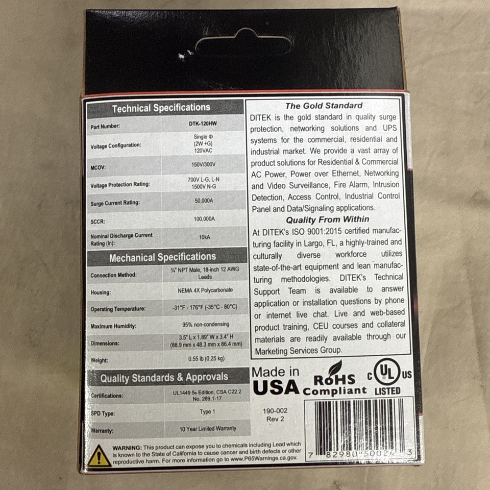 Ditek DTK-120HW 120VAC Parallel Protector Surge Protection NEW | eBay