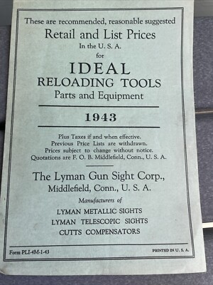 Lyman Rifle Gun Sight Corp 1913 price lists Middlefield CT Ideal ...