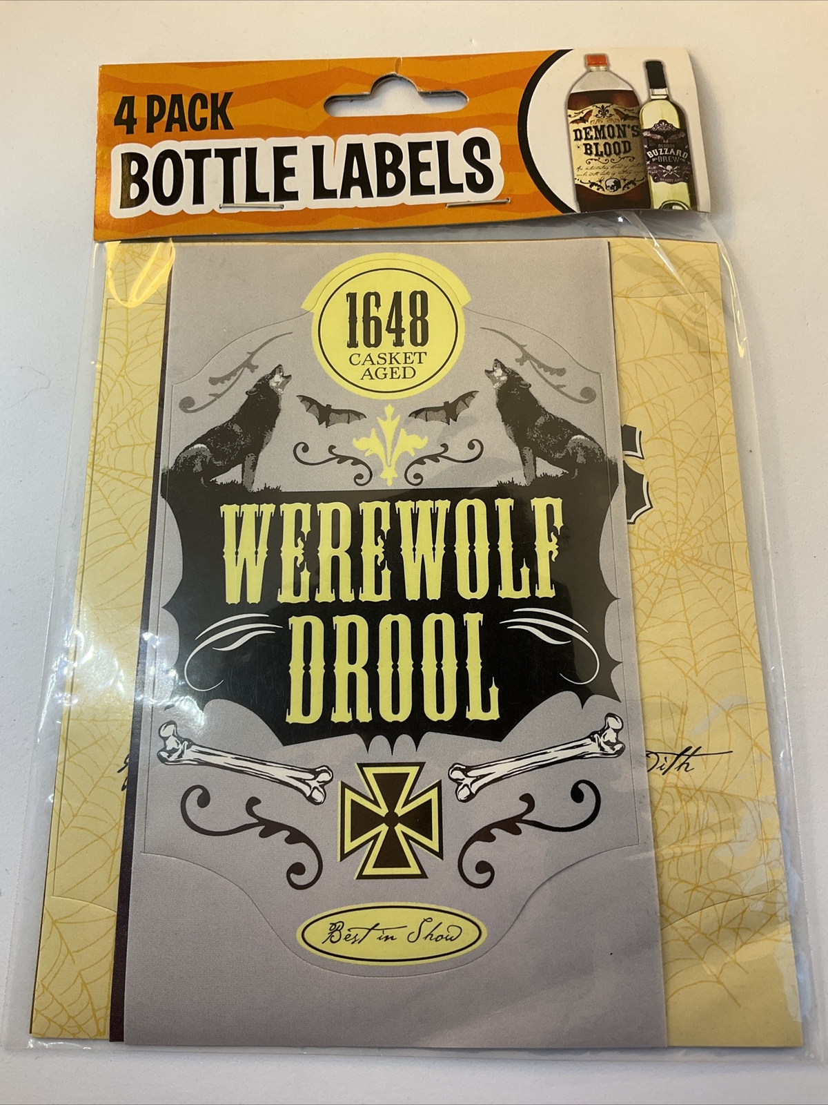 4 Halloween Creepy Bottle Labels Werewolf Drool Demon’s Blood Buzzard ...