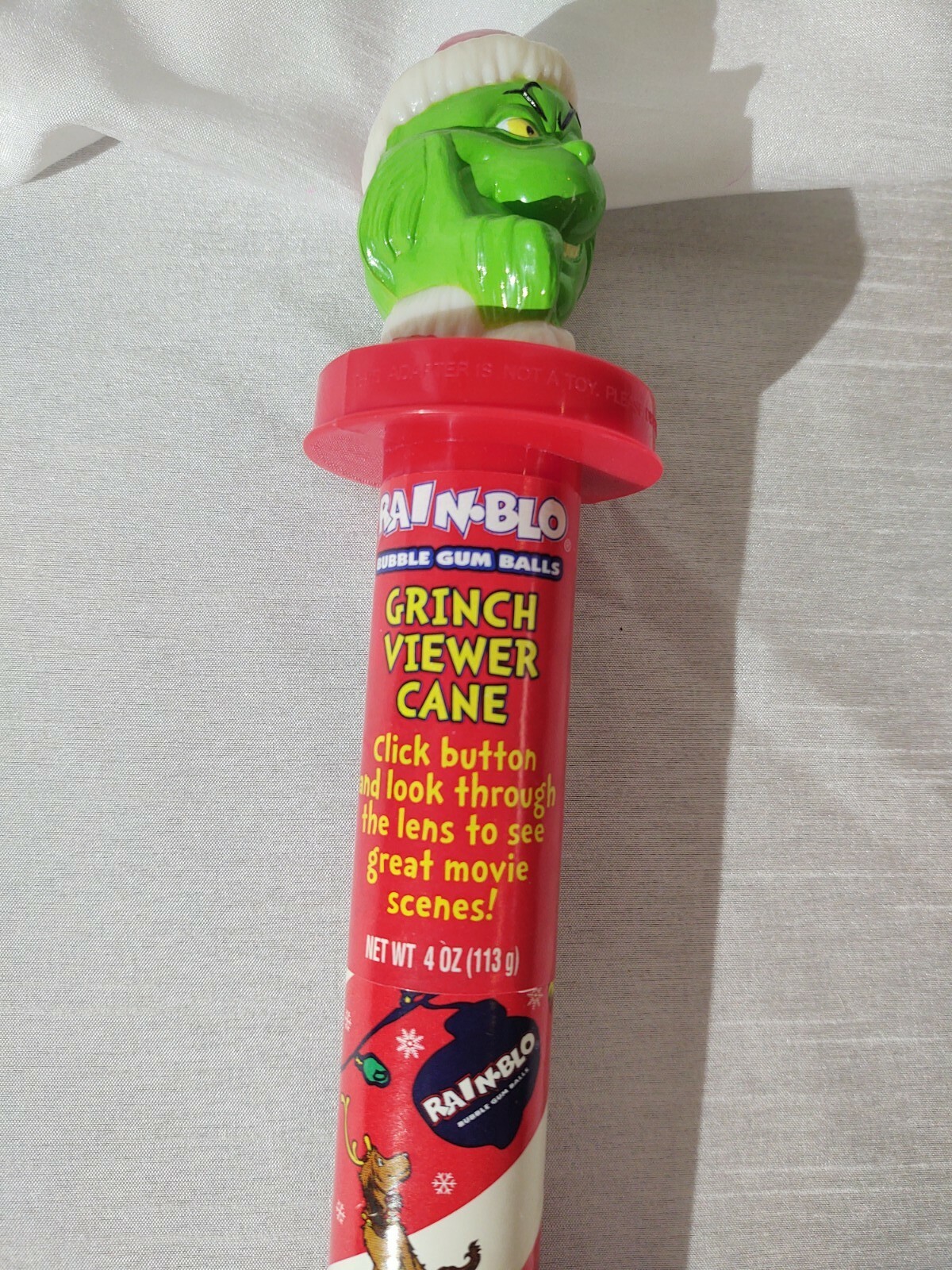 Vtg 2000 Rain-Blo Grinch Bubble Gum Balls Candy Cane With Viewer Toy Of ...